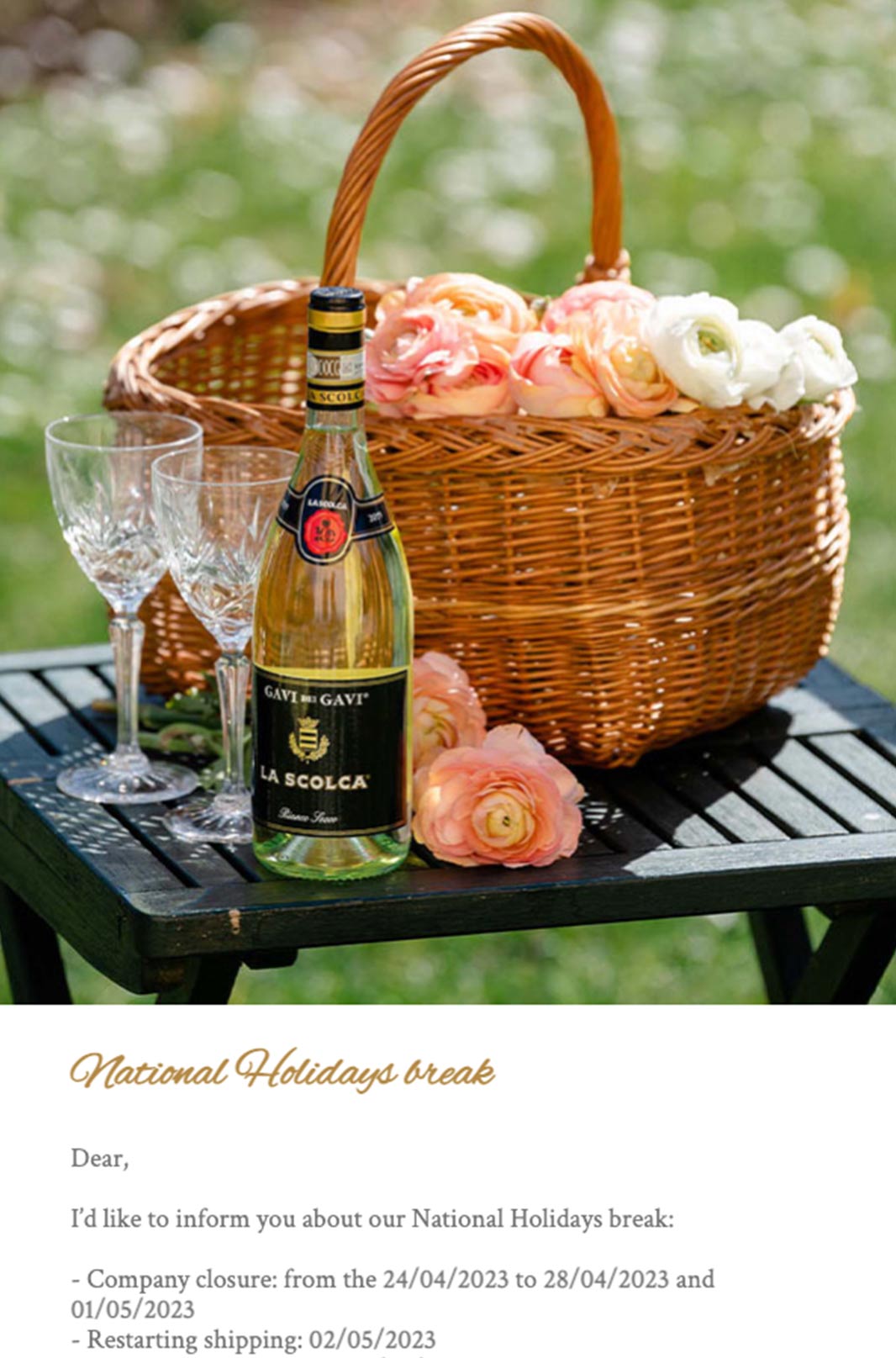 National Holidays break - La Scolca Gavi Dei Gavi